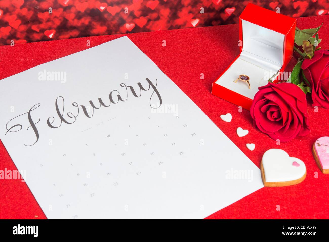 February Calendar, valentine day with toppings Stock Photo - Alamy