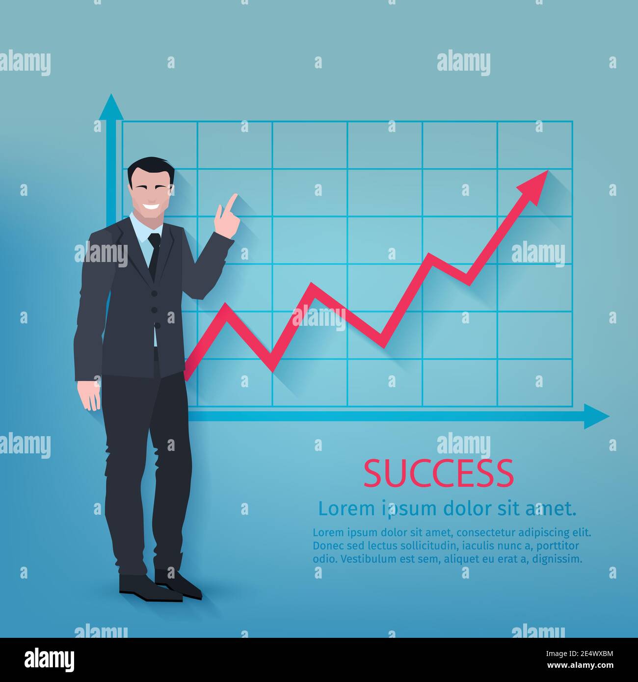 Successful businessman in front of upward development chart poster ...