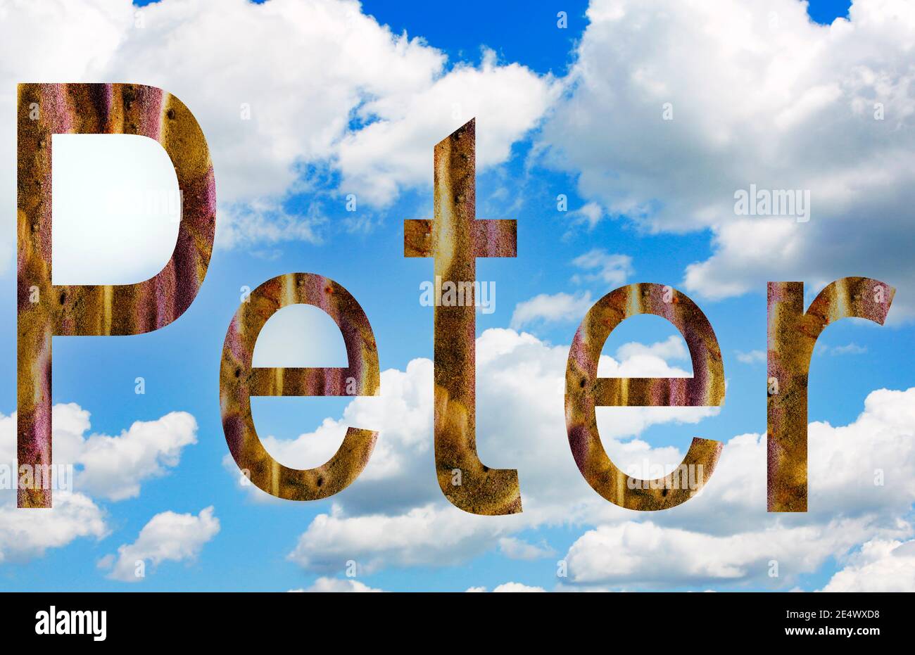 Name Peter in english surrounded by clouds background Stock Photo - Alamy