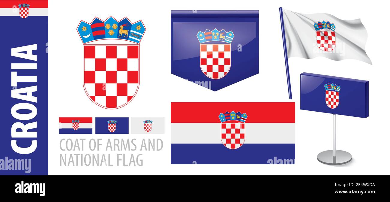 Vector set of the coat of arms and national flag of Croatia Stock ...