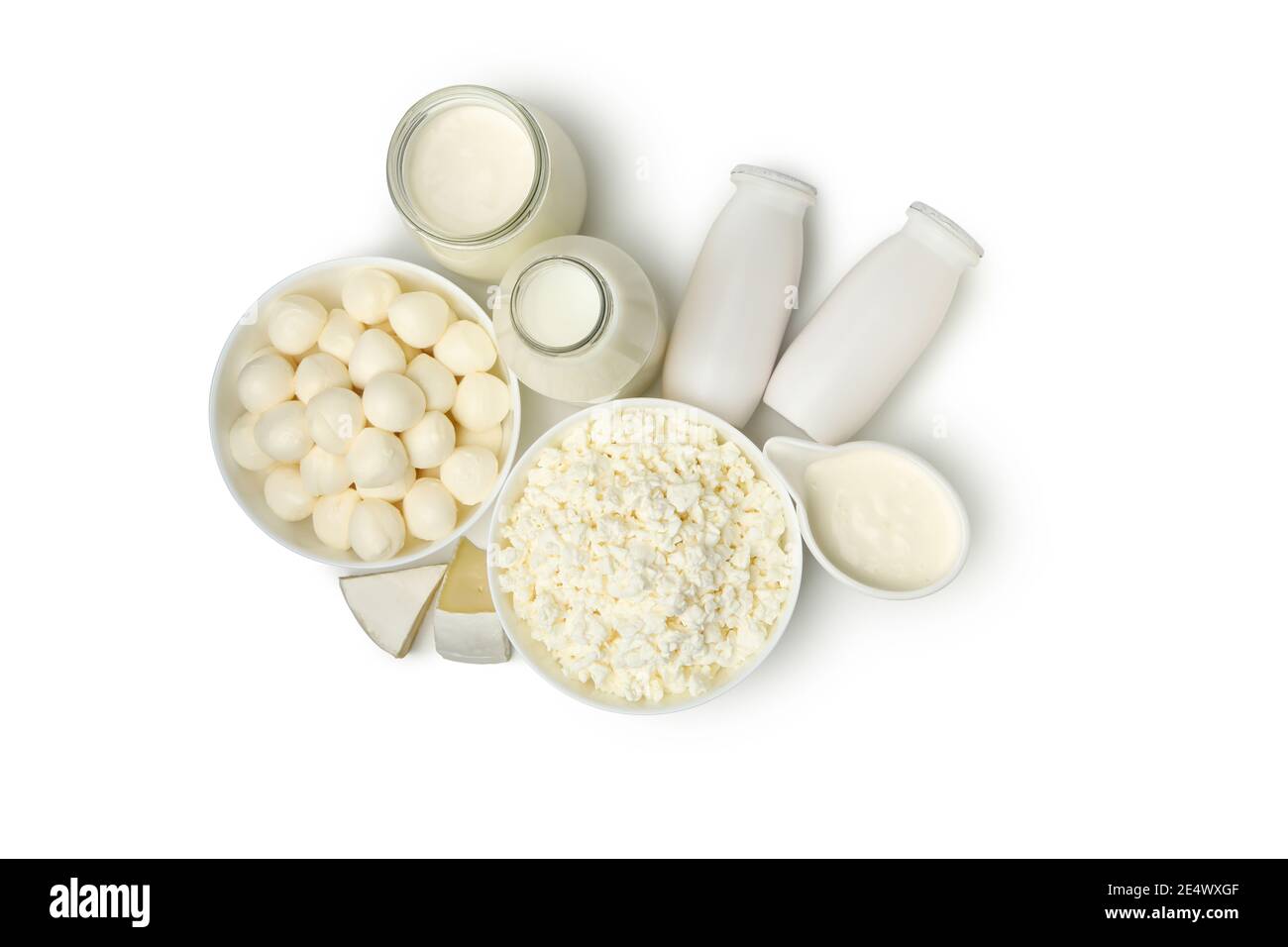 Different fresh dairy products isolated on white background Stock Photo ...