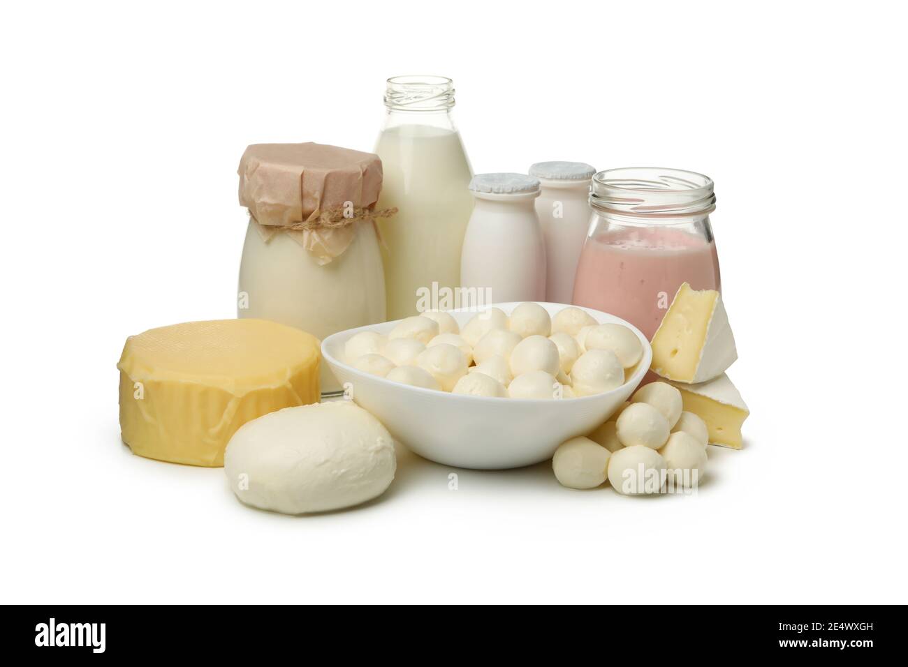Different fresh dairy products isolated on white background Stock Photo ...