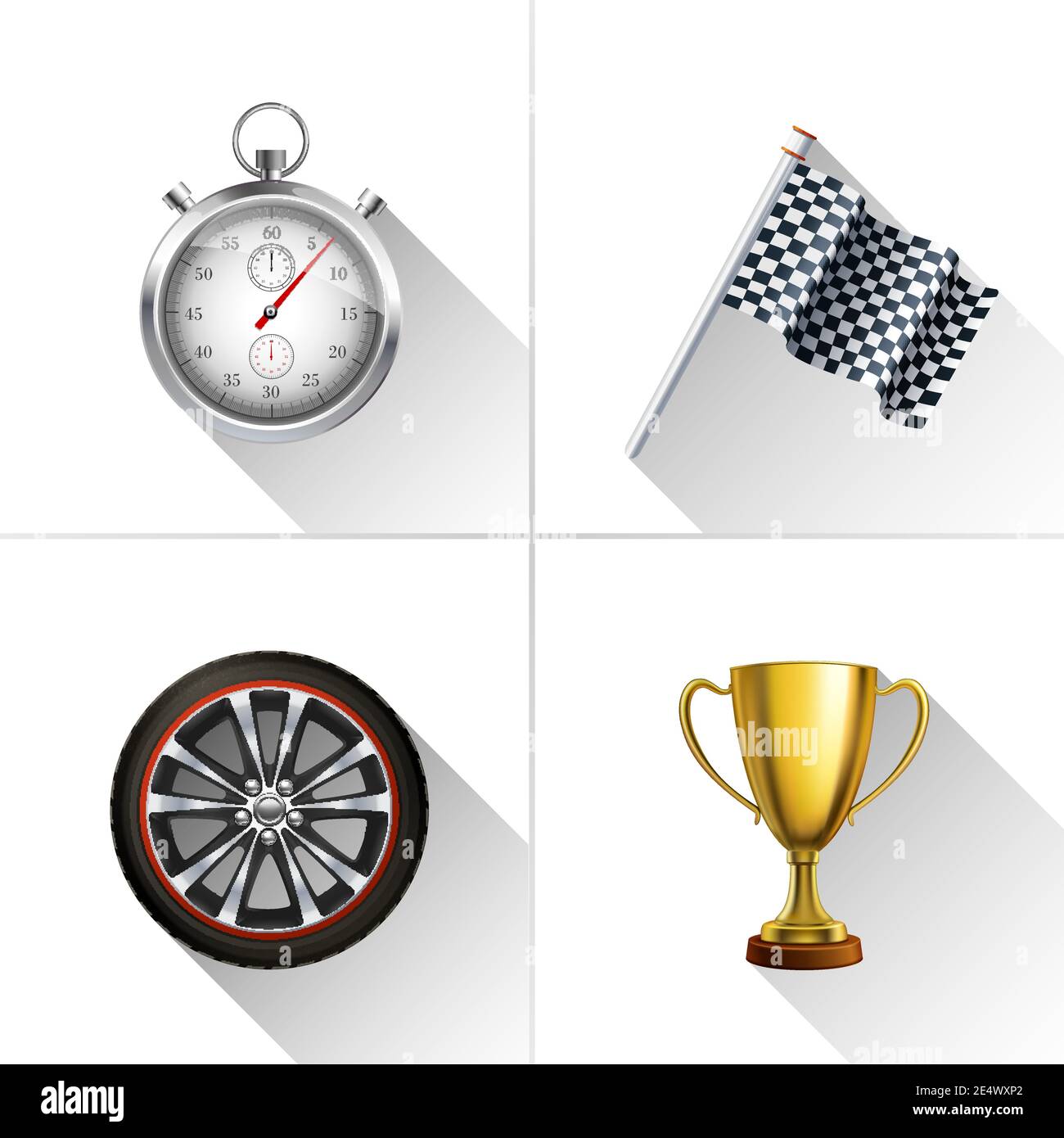 Racing decorative icons set with realistic stopwatch flag wheel and ...