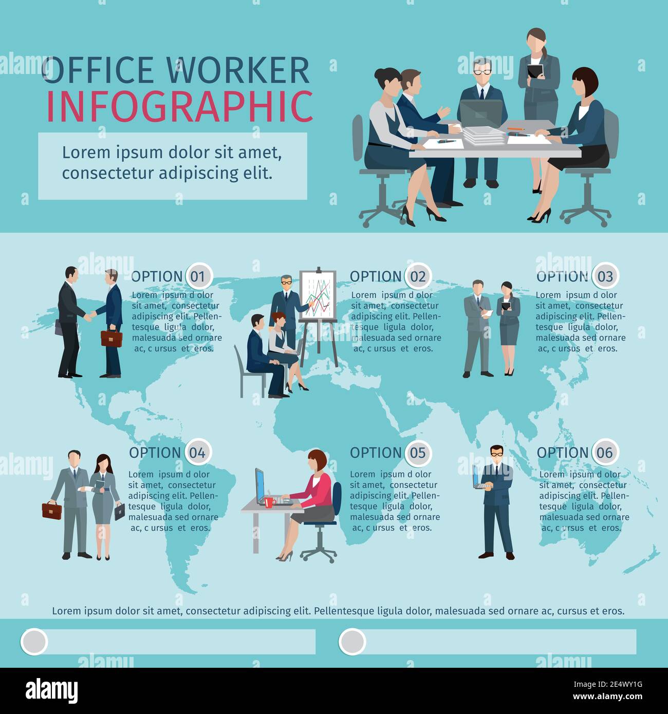 Office worker infographics set with business teamwork workflow symbols ...