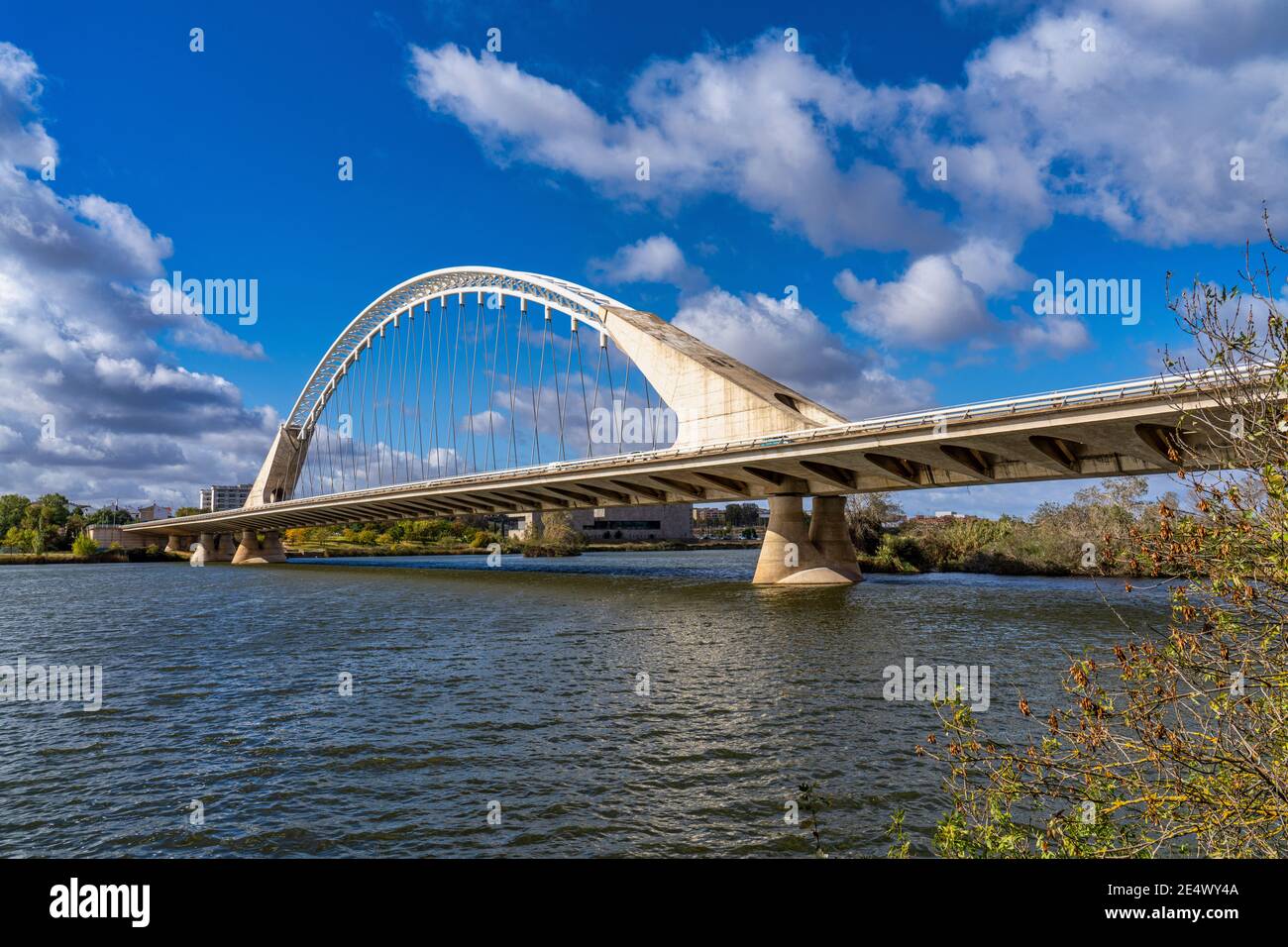 The Lusitania Bridge built in 1991 over the Guadiana River in Merida ...