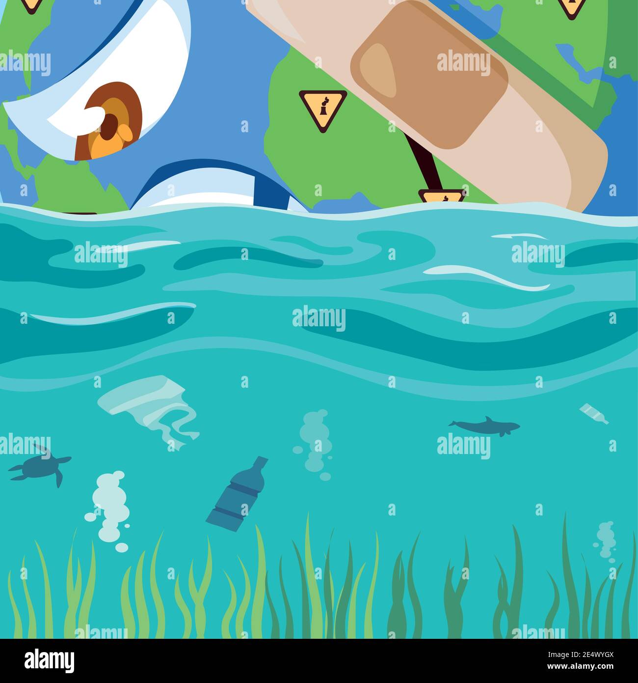 Cartoon Trash In Water