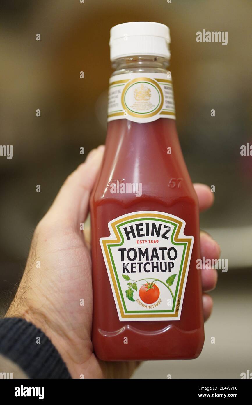 POZNAN, POLAND - Jan 23, 2021: Heinz Tomato Ketchup in a plastic bottle ...