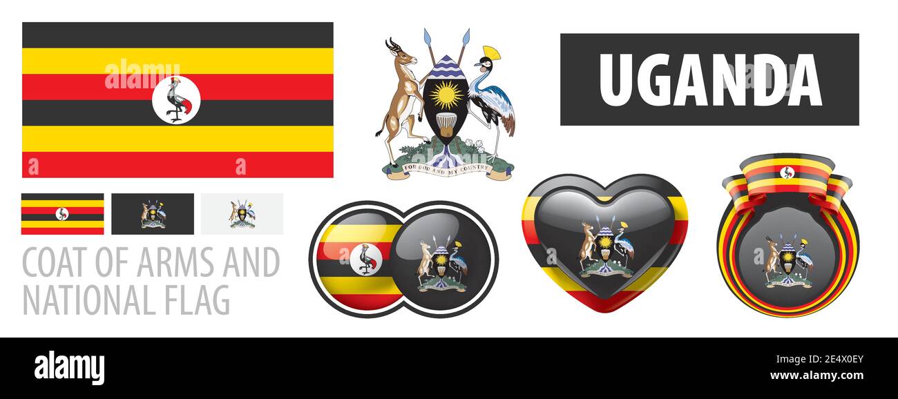 Vector set of the coat of arms and national flag of Uganda Stock Vector ...