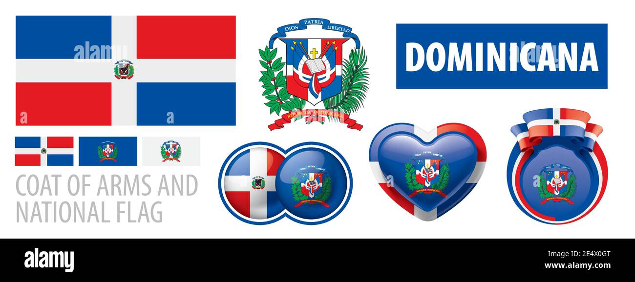 Vector set of the coat of arms and national flag of Dominicana Stock ...