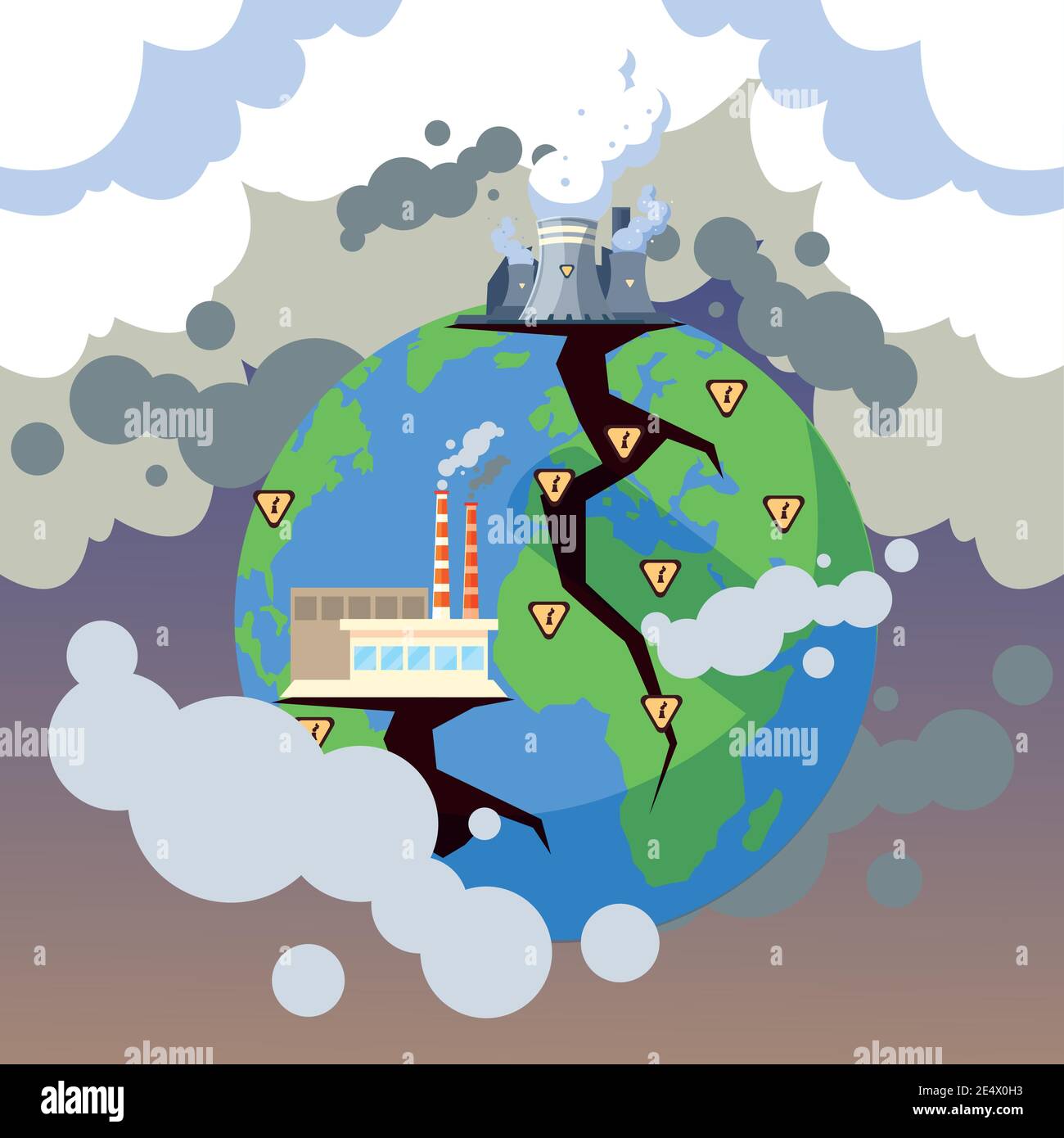 planet earth sick for pollution, polluting factories vector ...