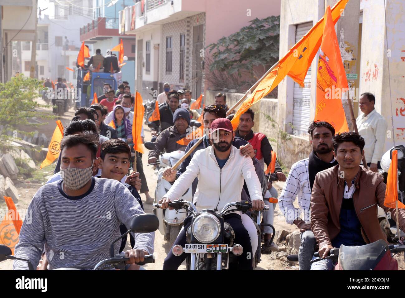 Beawar, Rajasthan, India, Jan. 24, 2021: Hindu volunteers take part in ...