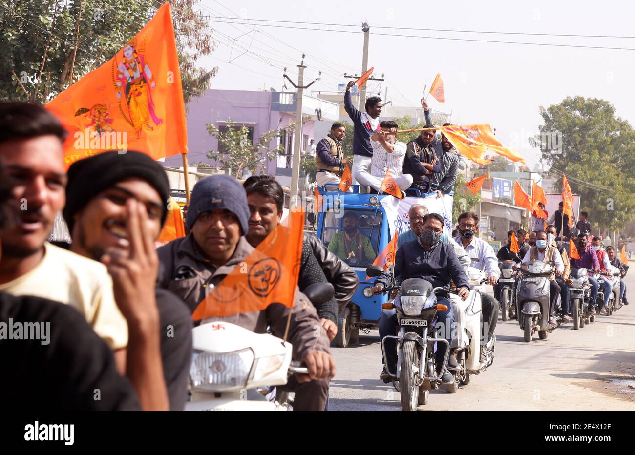 Beawar, Rajasthan, India, Jan. 24, 2021: Hindu volunteers take part in ...