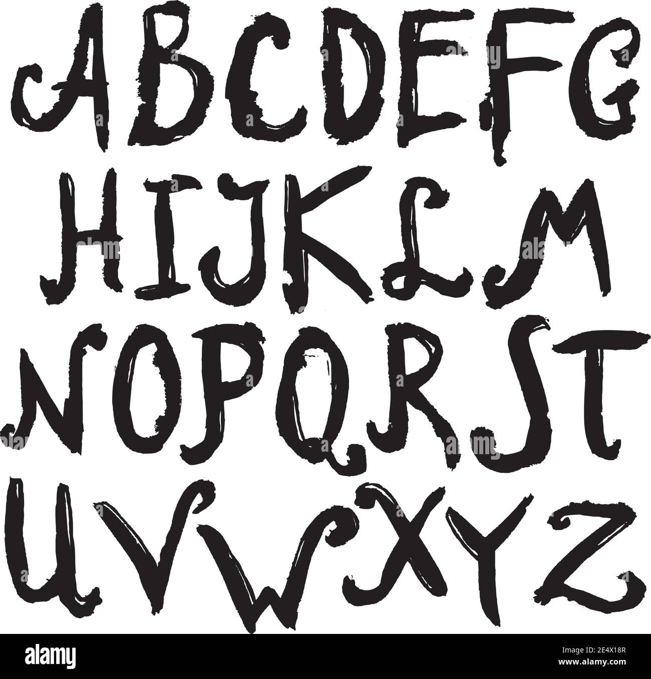Hand drawn font black ink alphabet capital letters set isolated vector ...