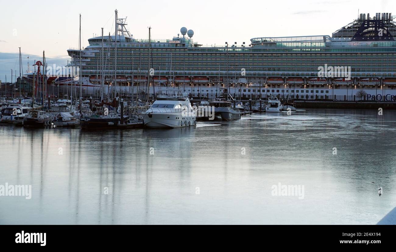 The P&O cruise ship Azura remains berthed at North Shields Marina Stock ...