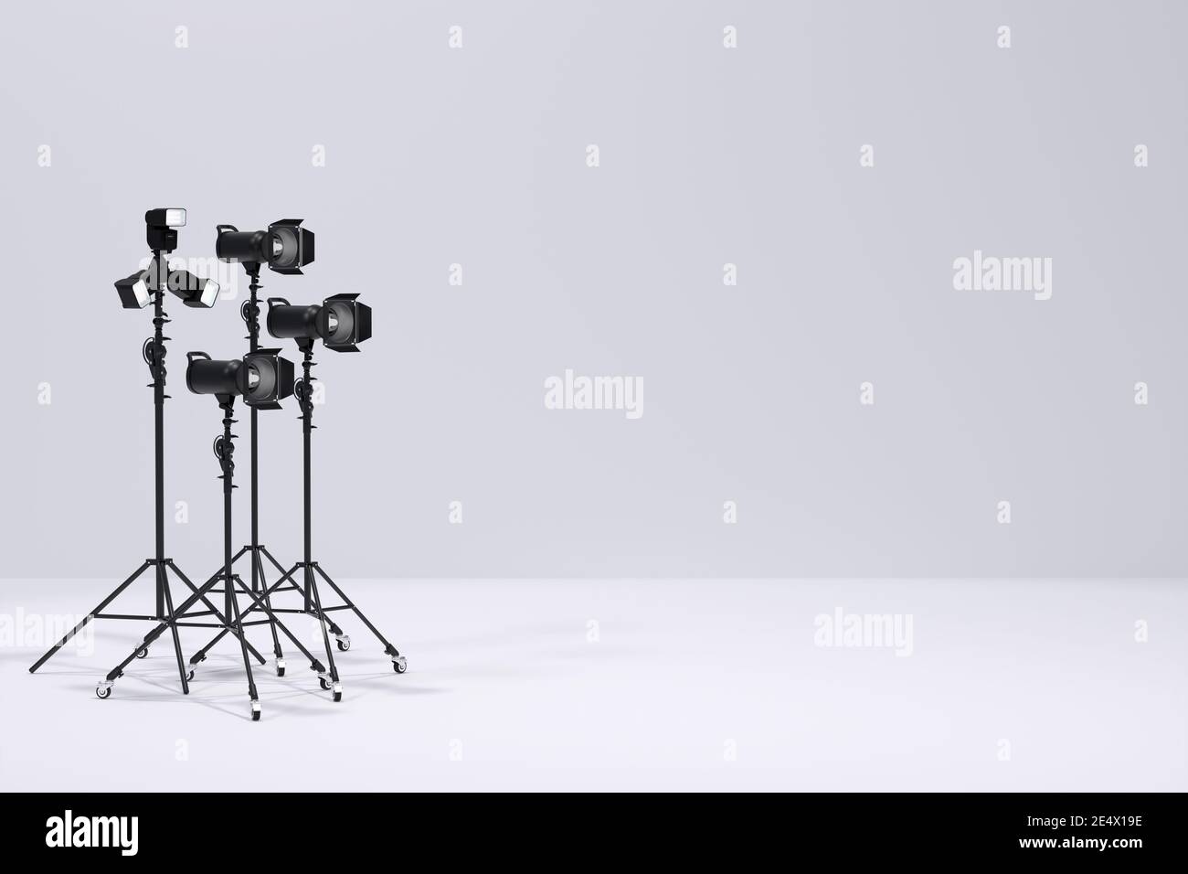 Photography studio flash on a lighting stand on white background Stock ...