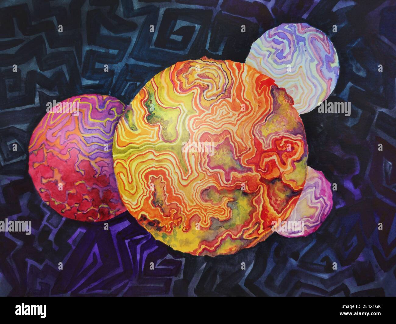 Abstract planet Earth space. Isolated watercolor drawing cosmic ...