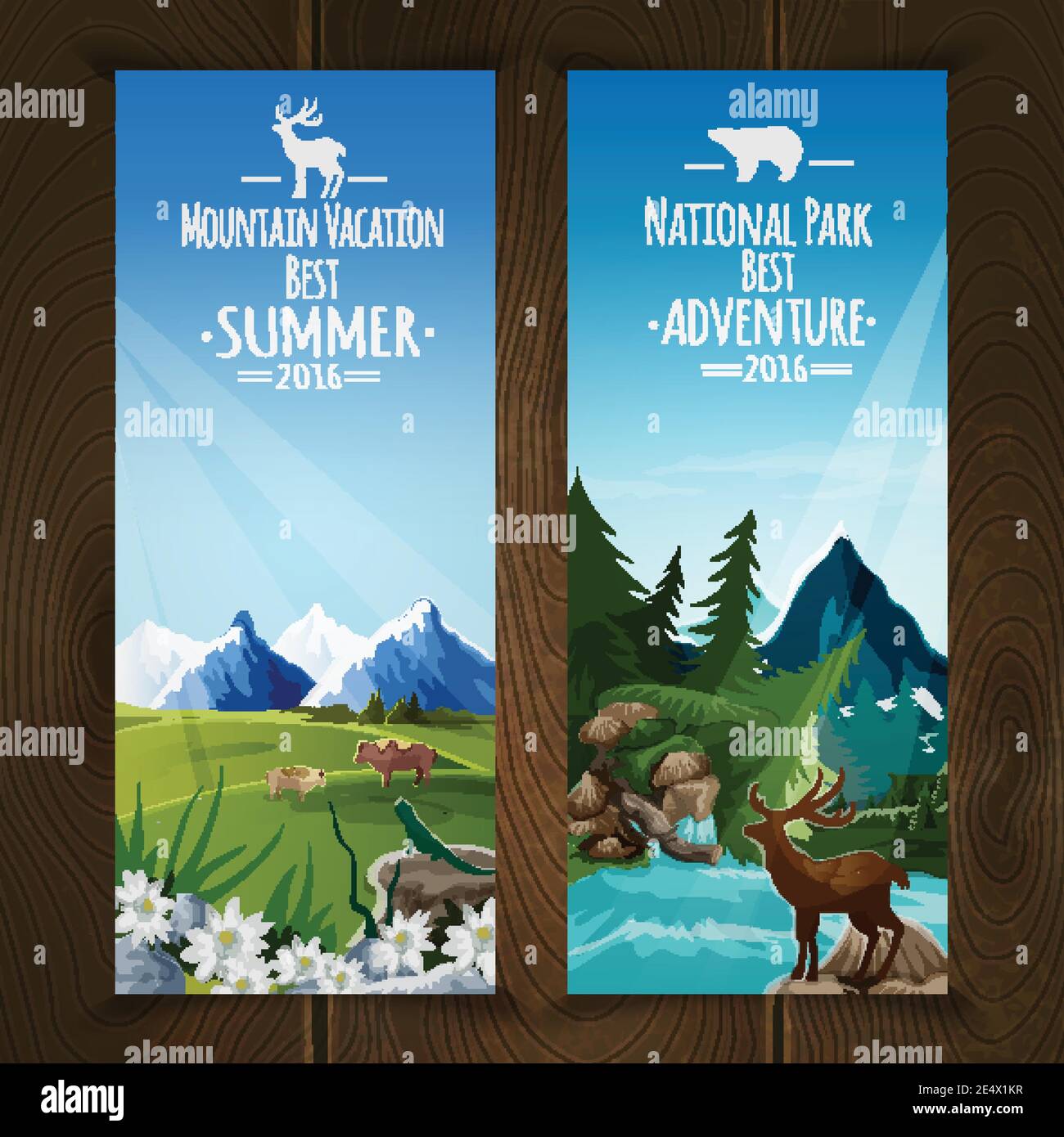 Landscape vertical banner set with national park mountain range ...
