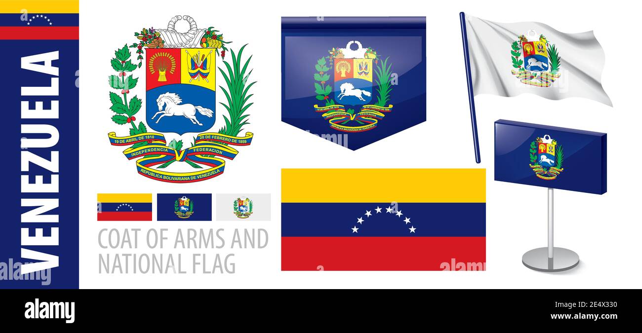 Vector set of the coat of arms and national flag of Venezuela Stock ...