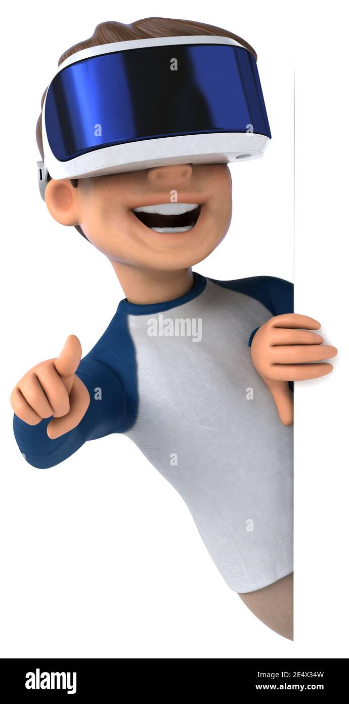 Fun 3D illustration of a cartoon kid with a VR helmet Stock Photo - Alamy