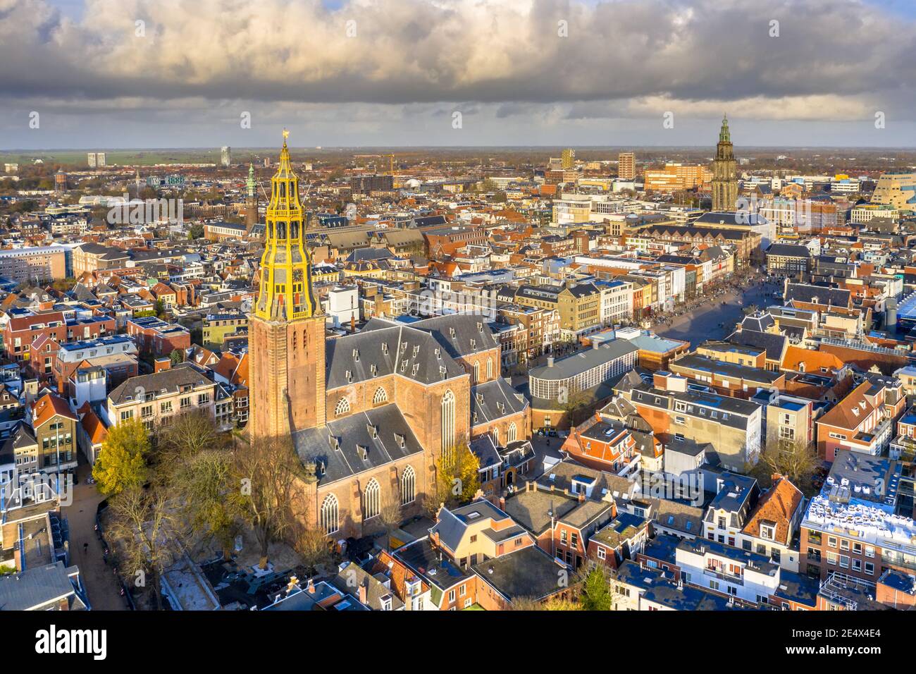 Aerial view of Groningen city centre seen from the south with blue ...