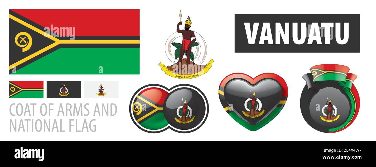 Vector set of the coat of arms and national flag of Vanuatu Stock ...
