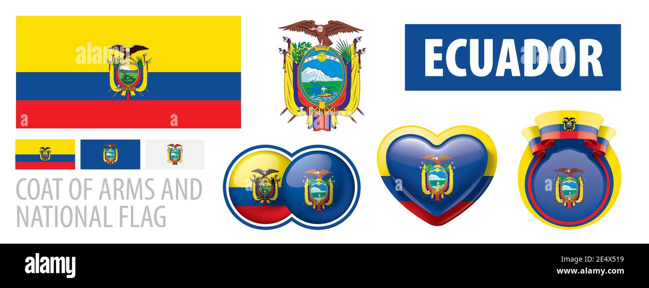 Vector set of the coat of arms and national flag of Ecuador Stock ...