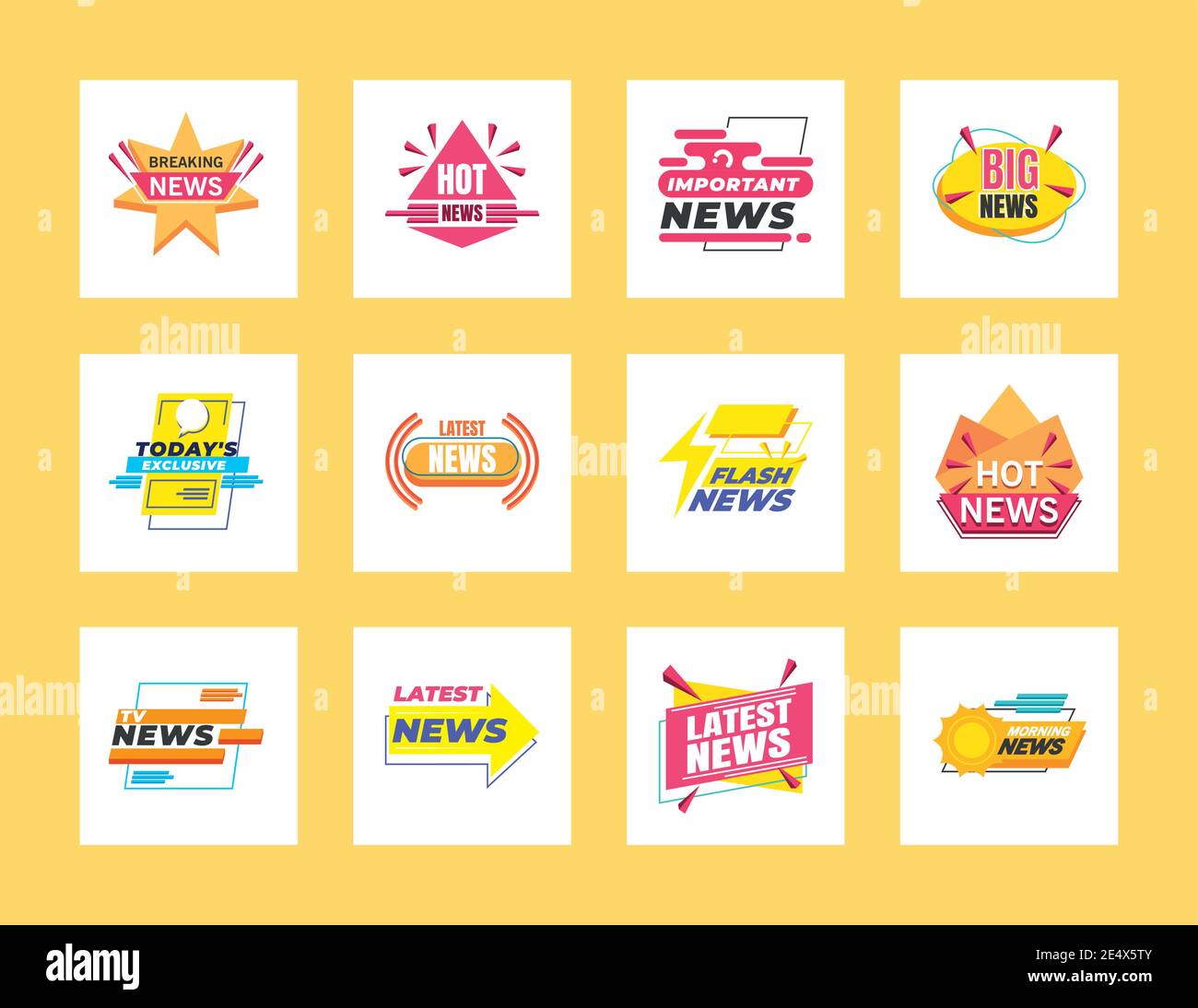 News banners and labels symbol set design, Technology channel ...