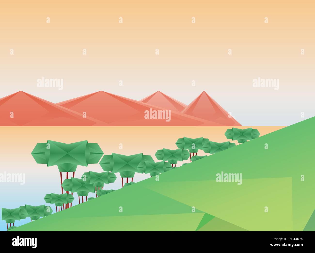Polygonal landscape of trees and desert design, nature and outdoor ...