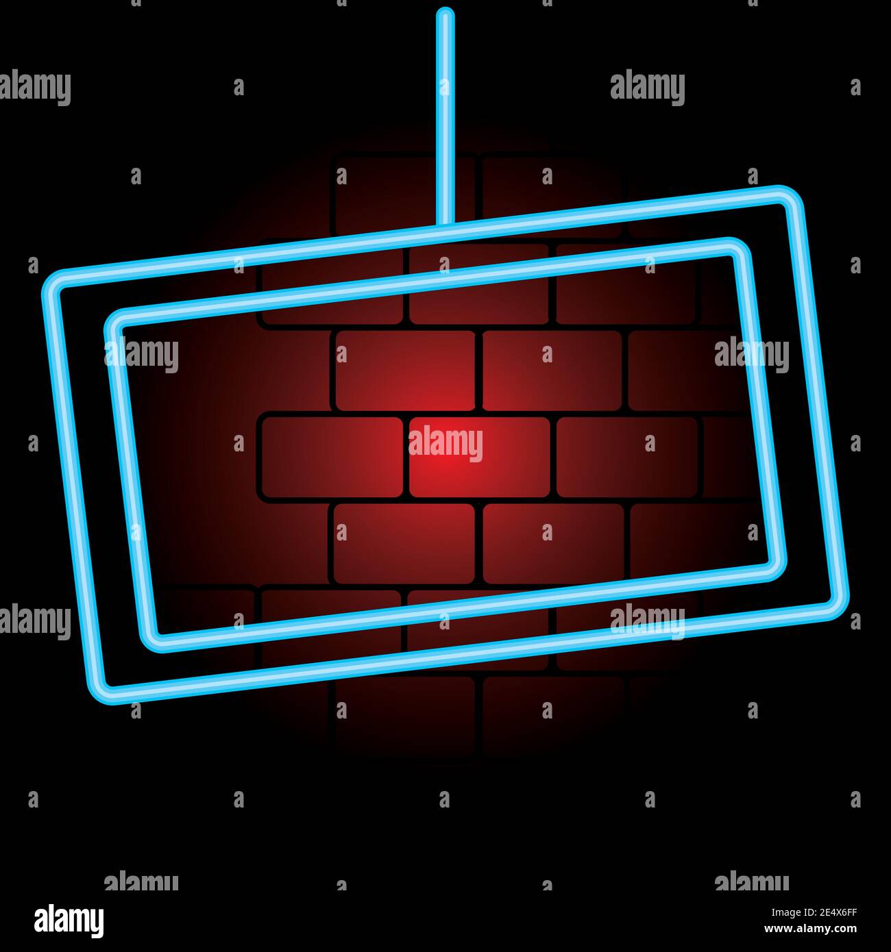 Neon blue banner frame on bricks ball design, Decoration advertising ...