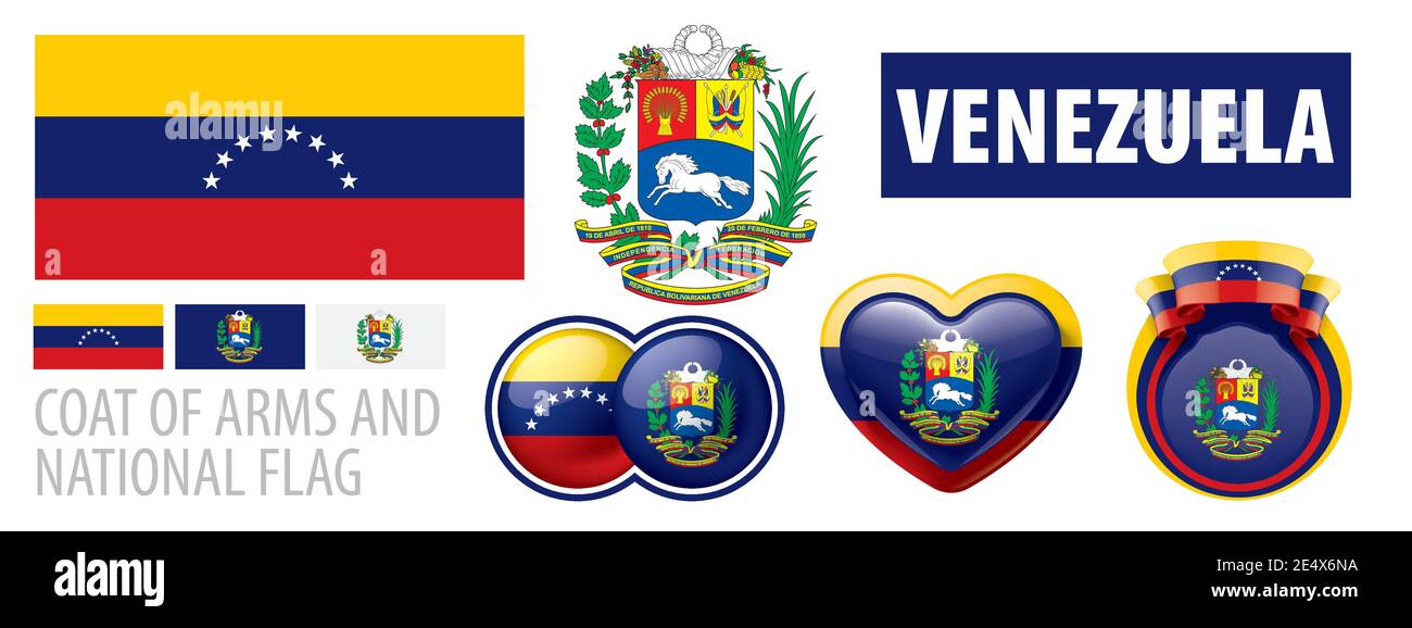 Vector set of the coat of arms and national flag of Venezuela Stock ...
