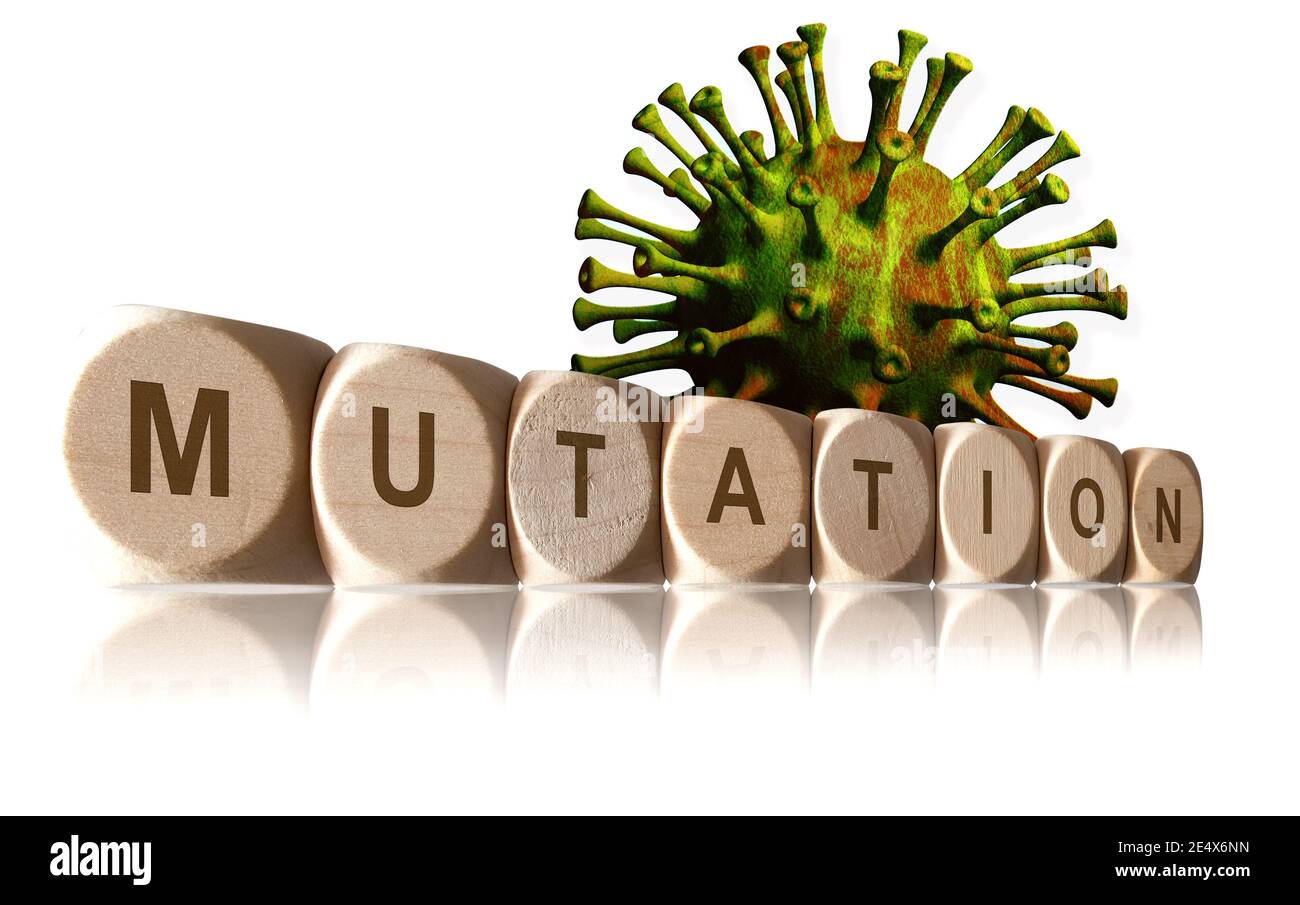 Cube with label mutation and virus on white background Stock Photo - Alamy