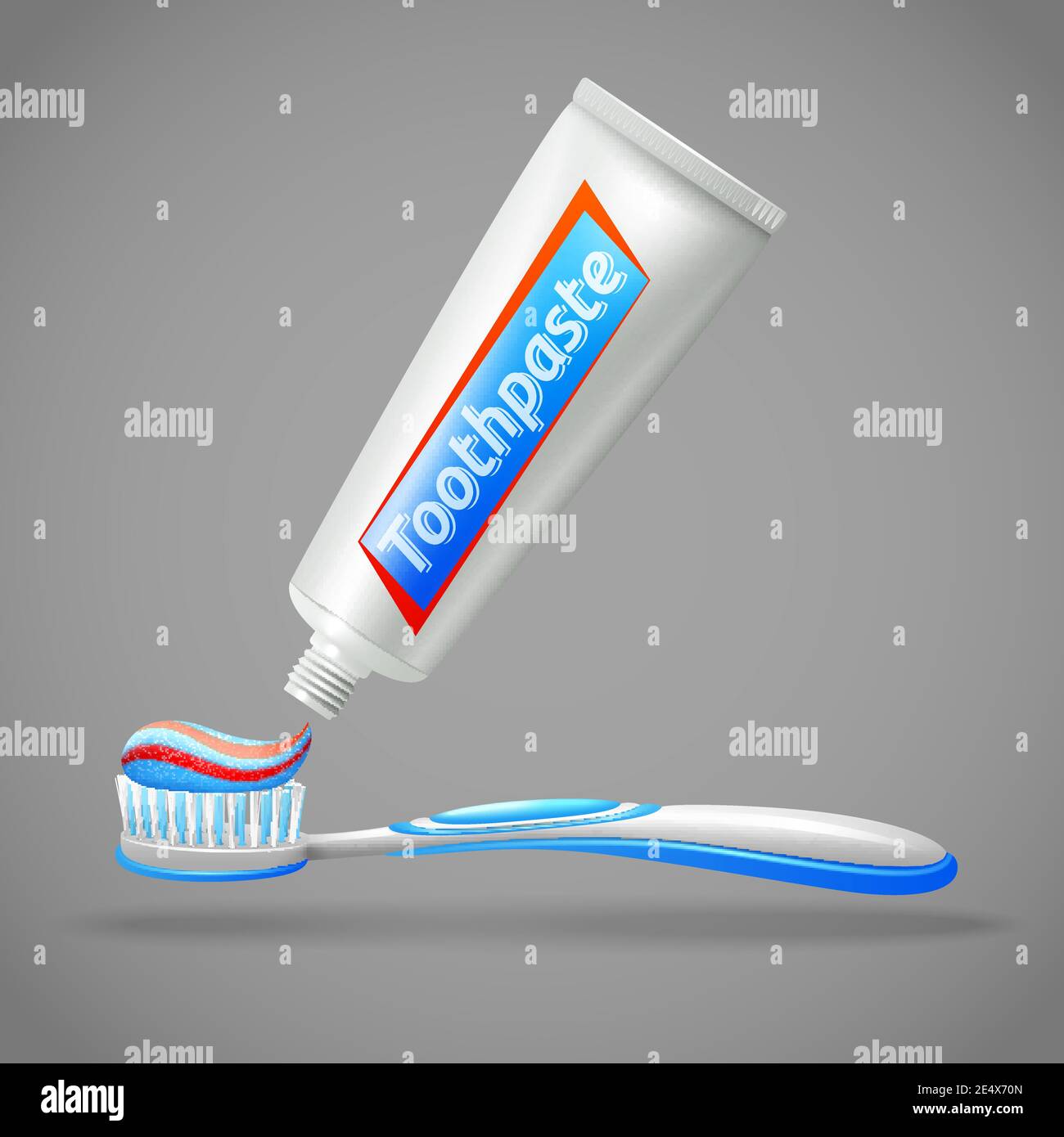 Design icons set with tube of toothpaste and toothbrush isolated vector ...