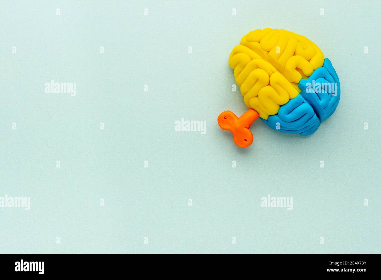 Brain charging and mental health concept. Model of human brain, top ...