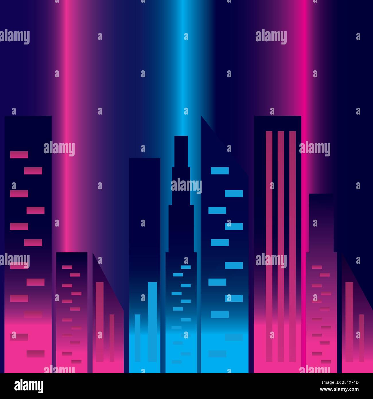 Neon pink and blue city buildings design, Decoration advertising and ...