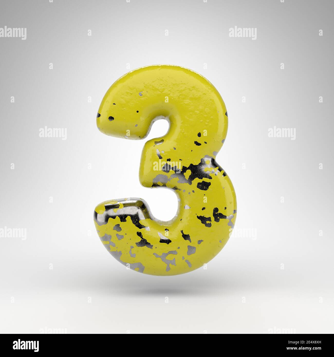 Number 3 on white background. 3D rendered number with old yellow paint ...