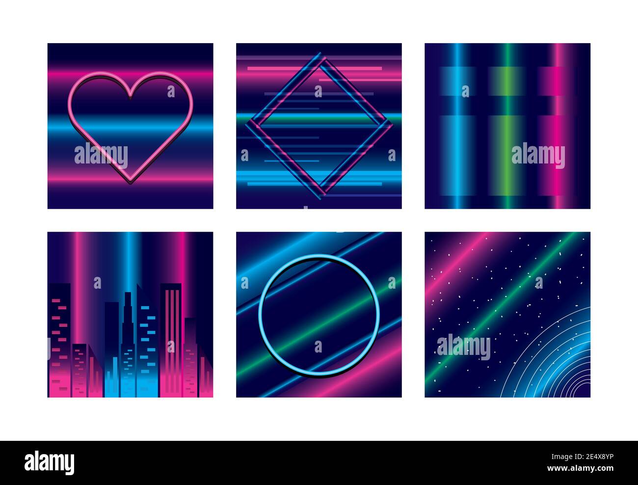 Neon backgrounds set design, Decoration advertising and fluorescent ...