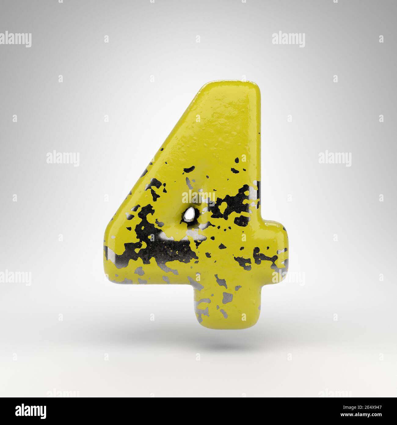 Number 4 on white background. 3D rendered number with old yellow paint ...