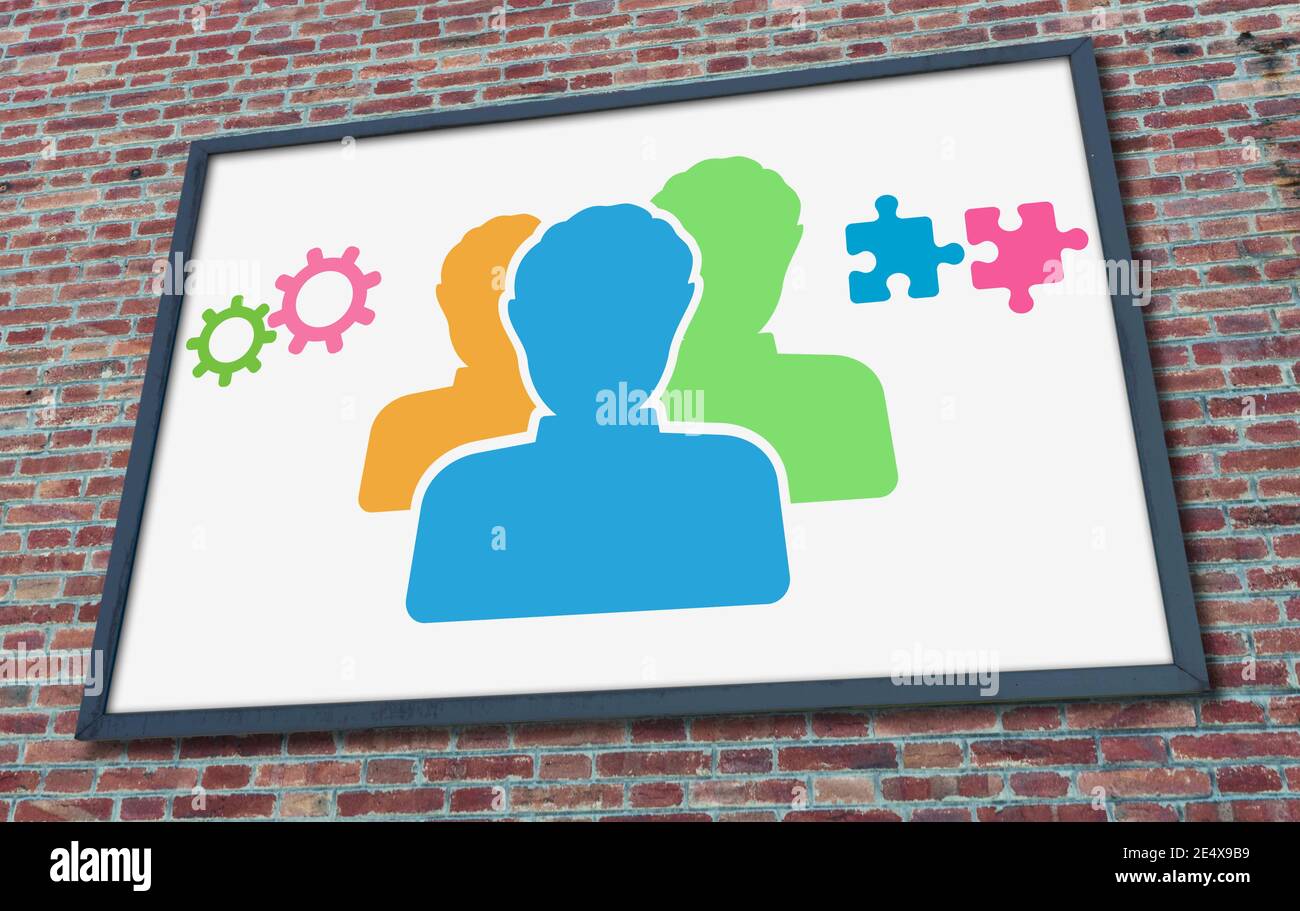 Teamwork concept drawn on a billboard fixed on a brick wall Stock Photo ...