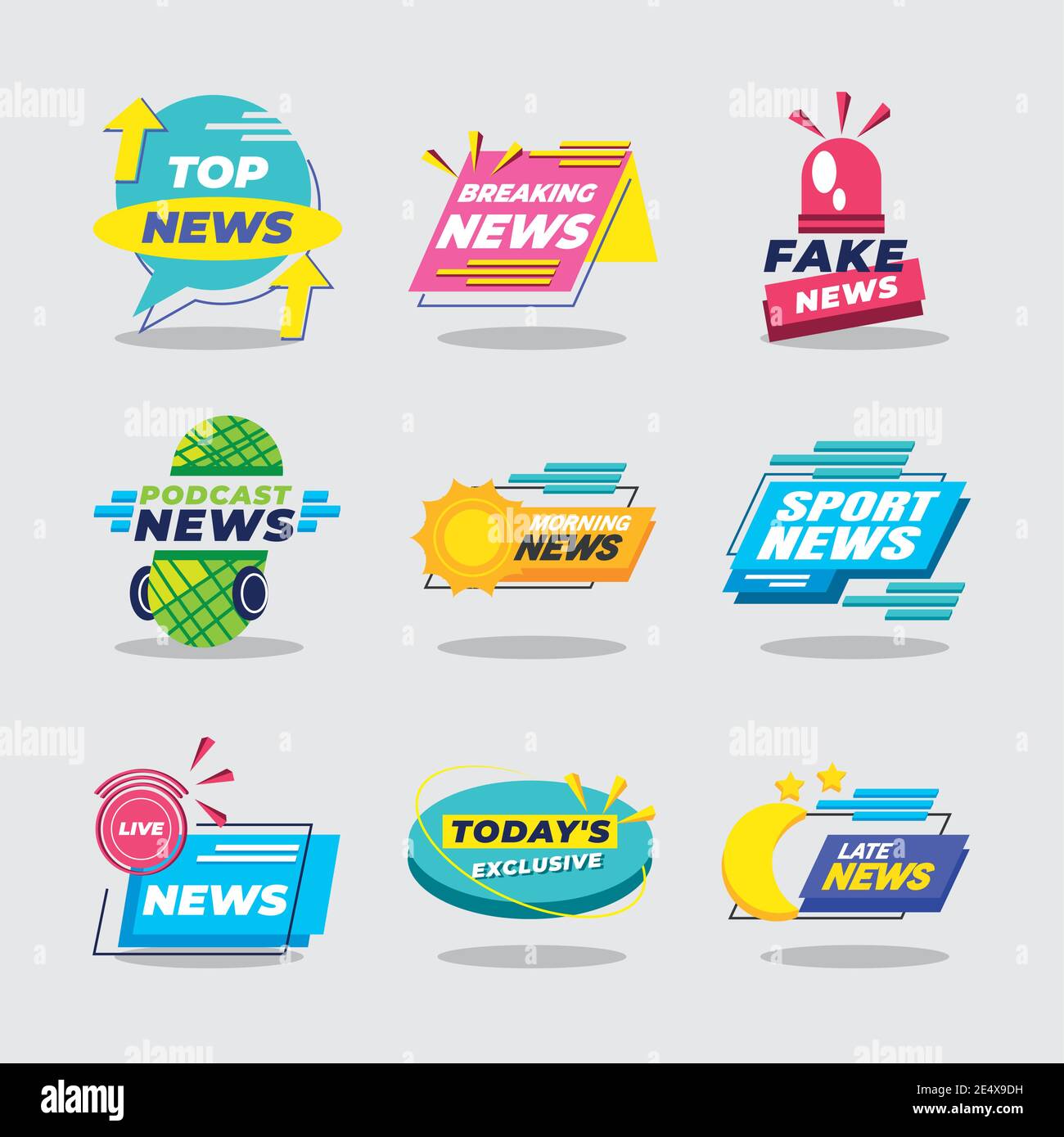 News banners and labels icon set design, Technology channel ...