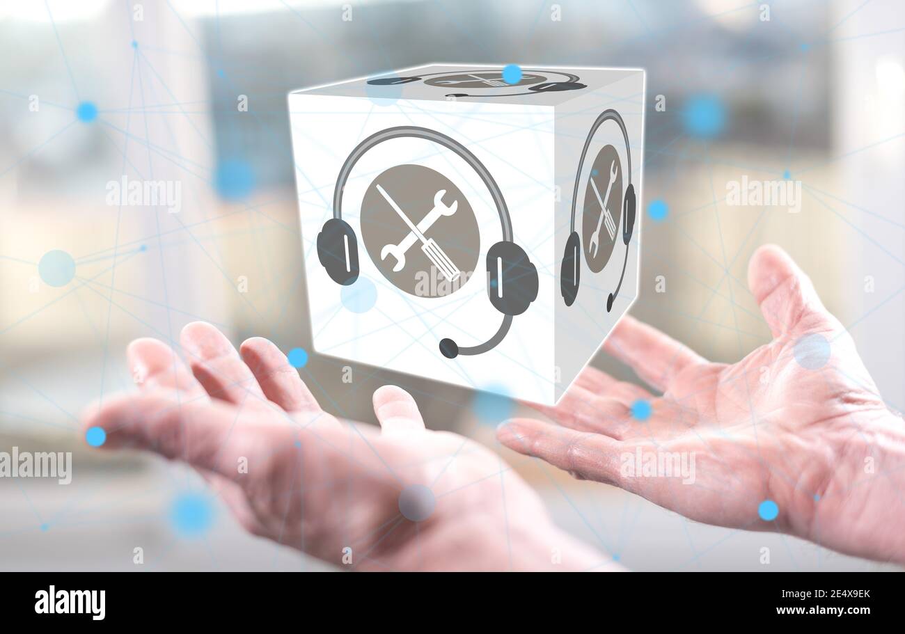 Technical support concept above the hands of a man Stock Photo - Alamy