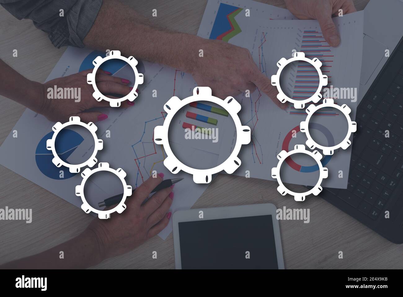 Manufacturing process concept illustrated by a picture on background ...