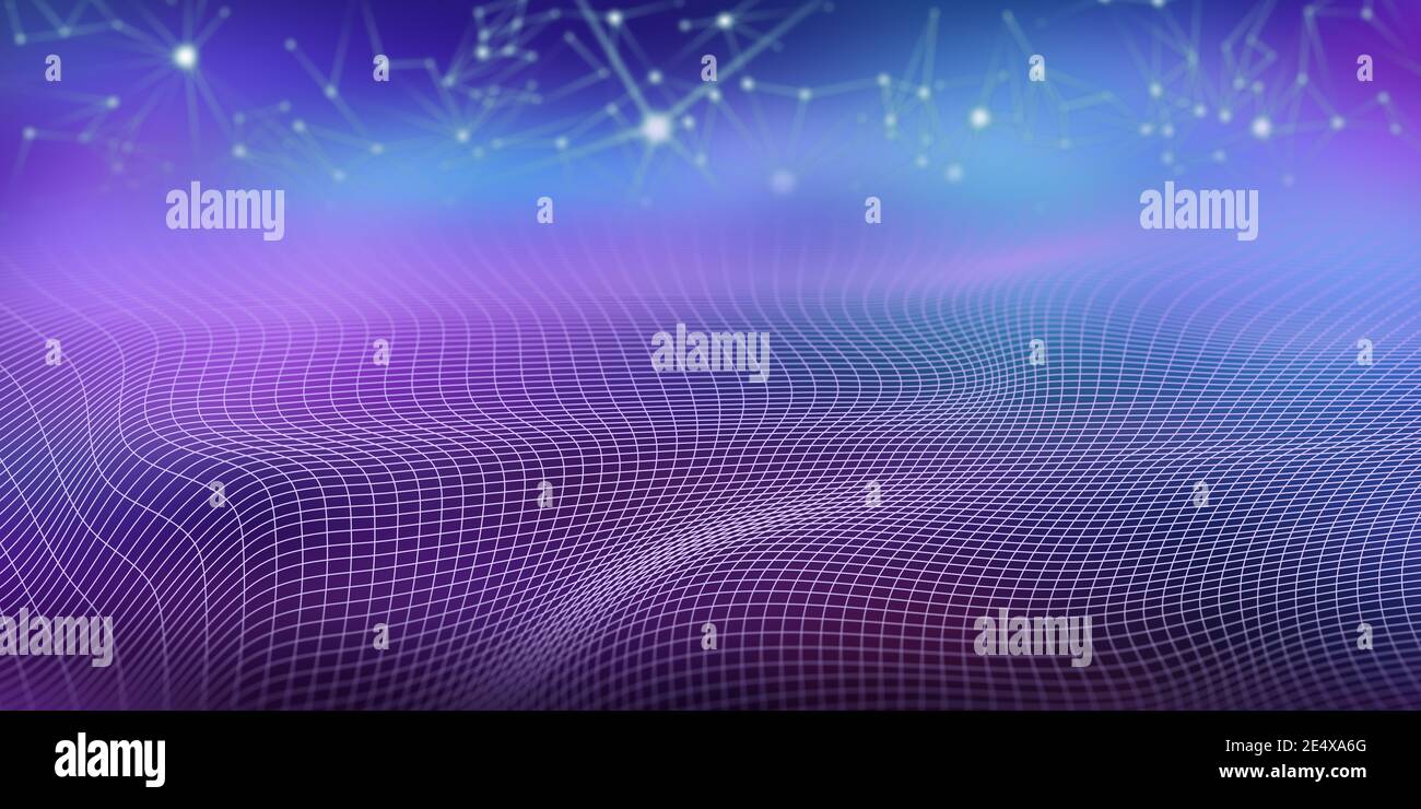 Abstract wavy grid with network on blue and purple background Stock ...
