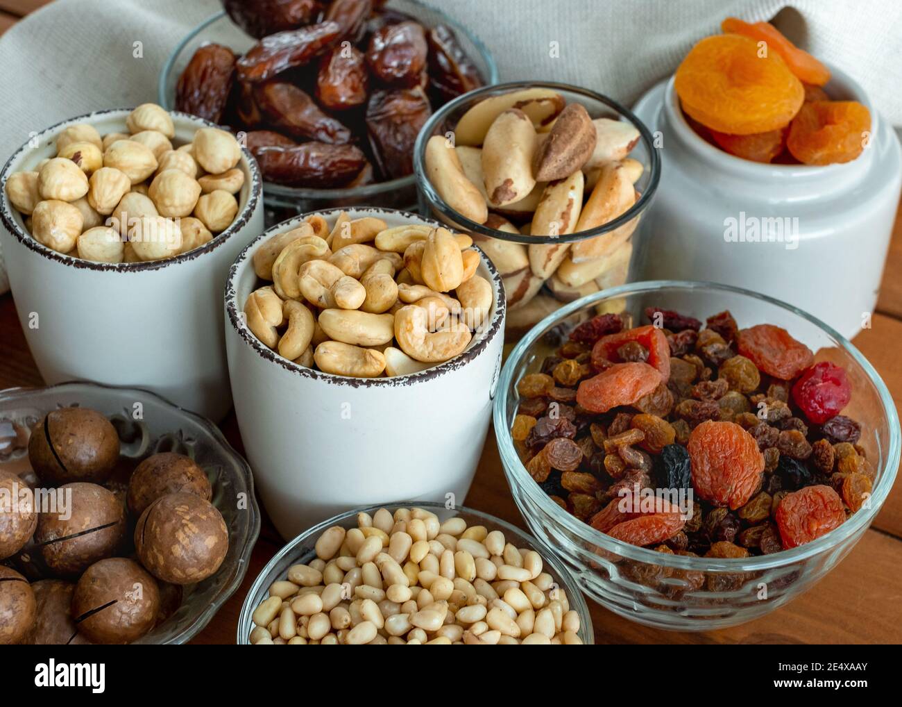 Dried fruits and nuts close up. Selective focus. Organic and healthy ...