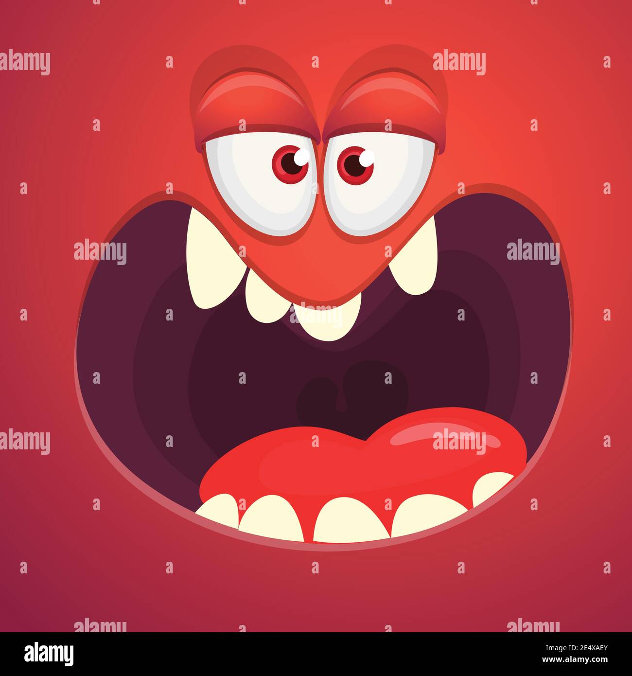 Funny cartoon monster face screaming . Vector Halloween monster square ...