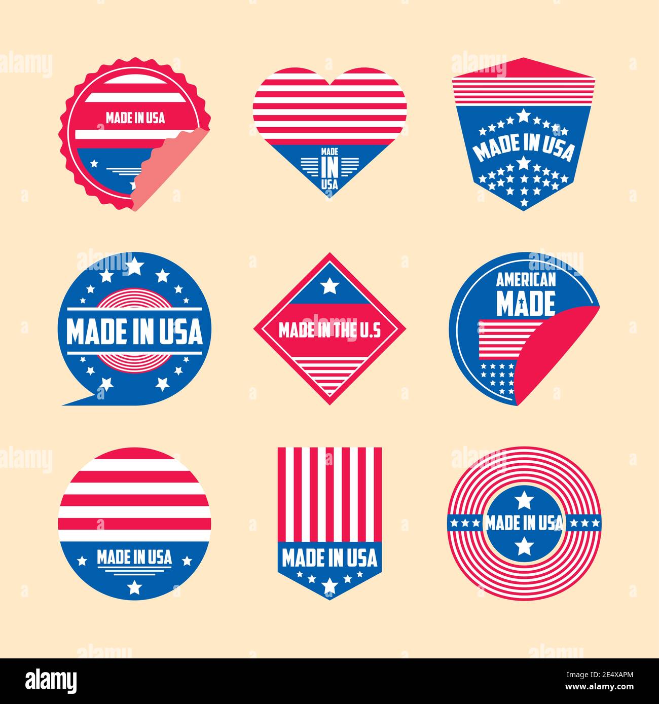 Made in usa banners and labels icon set design, American quality ...
