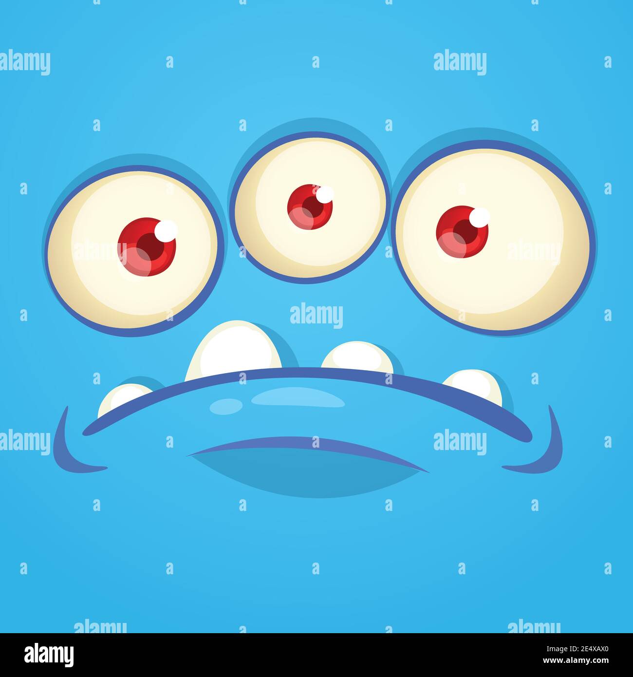 Funny cartoon grumpy monster face with three eyes. Vector Halloween ...