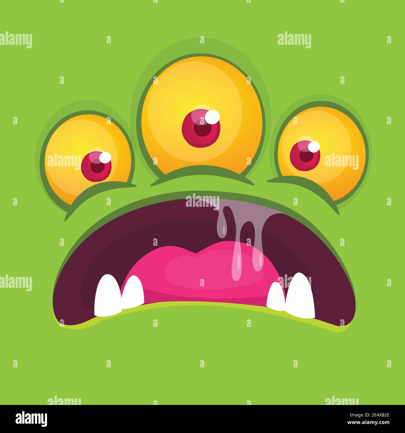 Funny cartoon monster face with three eyes. Vector Halloween monster ...