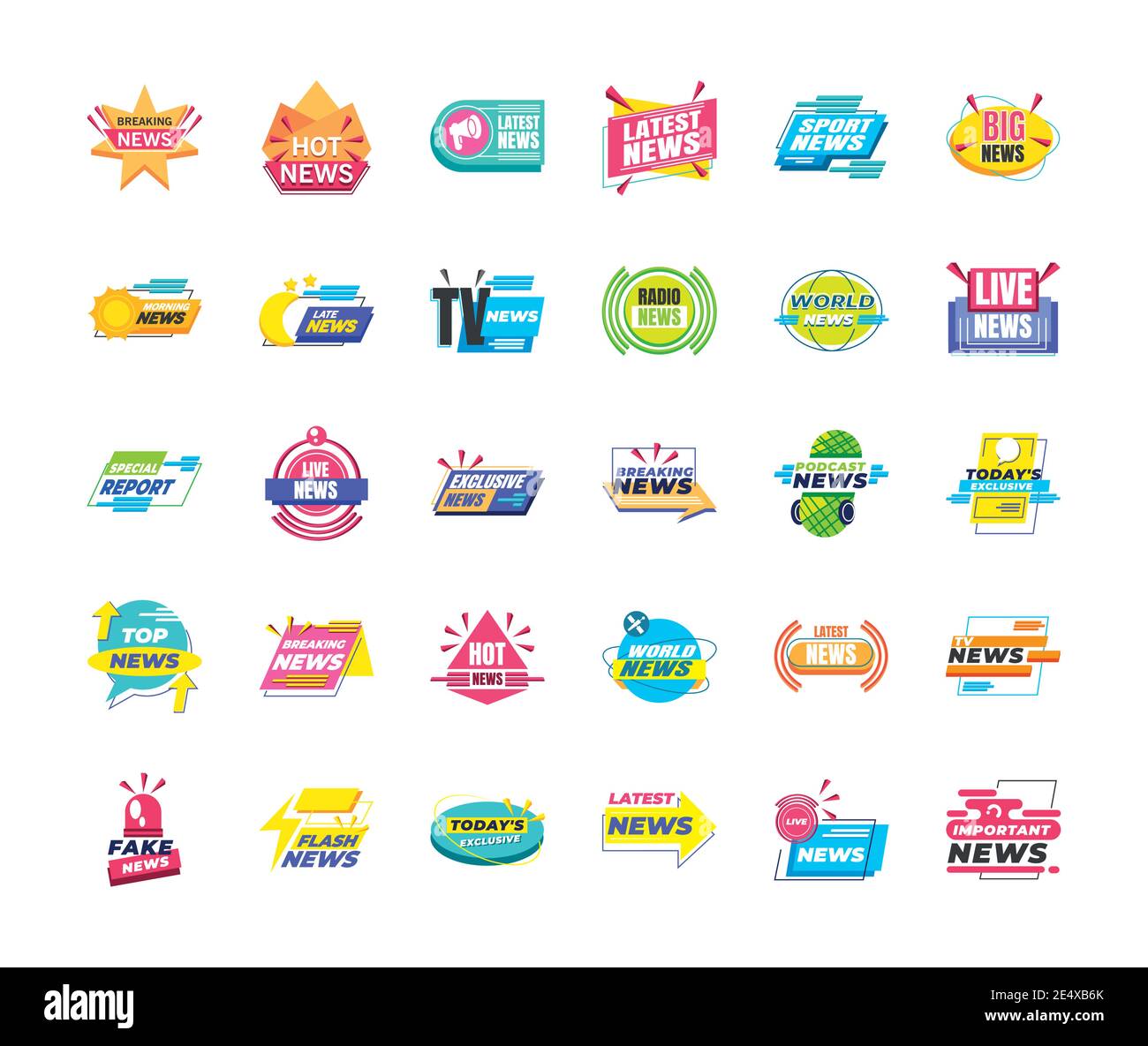 News banners and labels icon bundle design, Technology channel ...