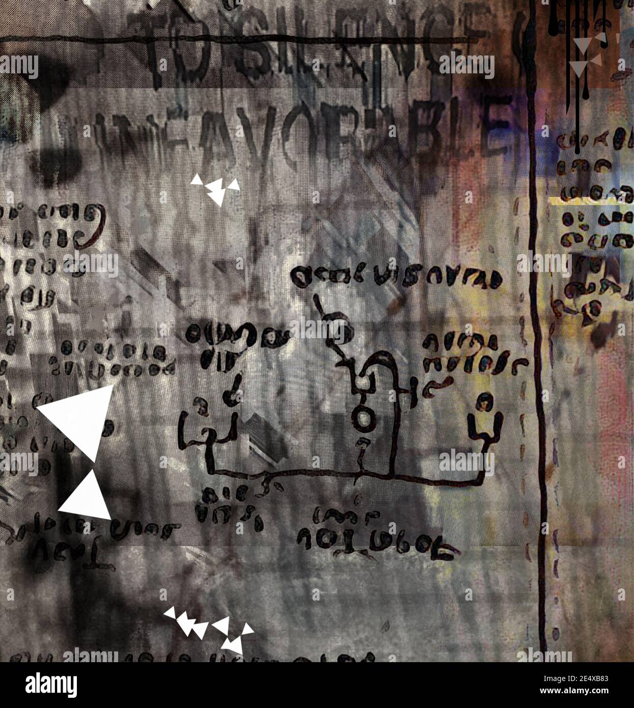 Abstract composition with ancient symbols background. 3D rendering ...