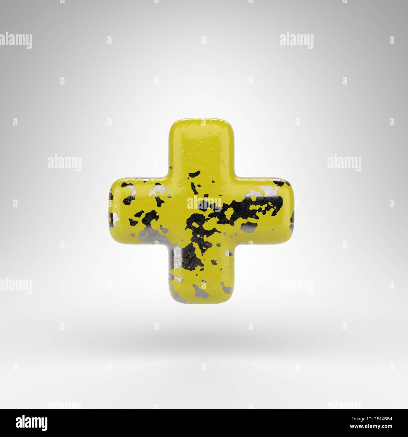 Plus symbol on white background. 3D rendered sign with old yellow paint ...